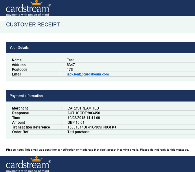 Cardstream® E-mail Receipts - Cardstream Payment Gateway UK